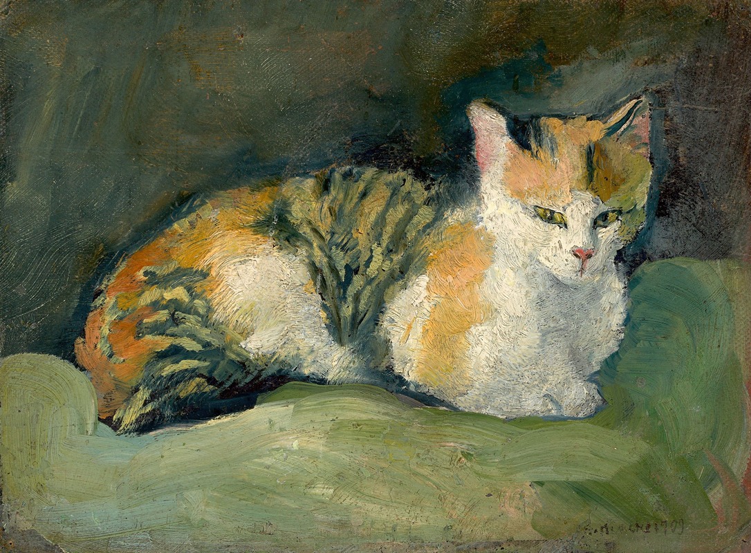 Katze auf grünem Kissen (Cat on a Green Pillow) - August Macke